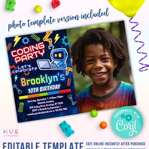 Coding Birthday Party Invitation for Boys and Girls | Computer Coding ...