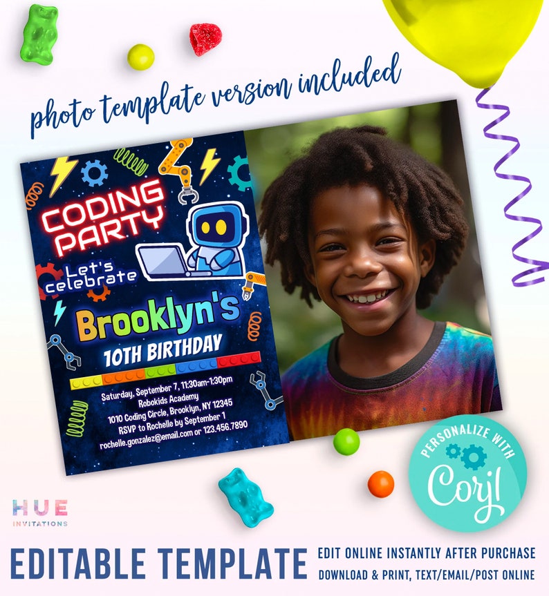 Coding Birthday Party Invitation for Boys and Girls Computer - Etsy
