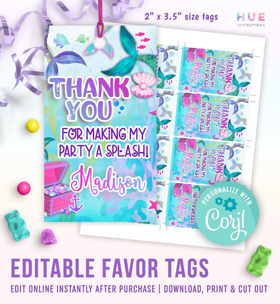 Mermaid Birthday Party Favor Tags | Girls Under the Sea Theme Mermaid ...