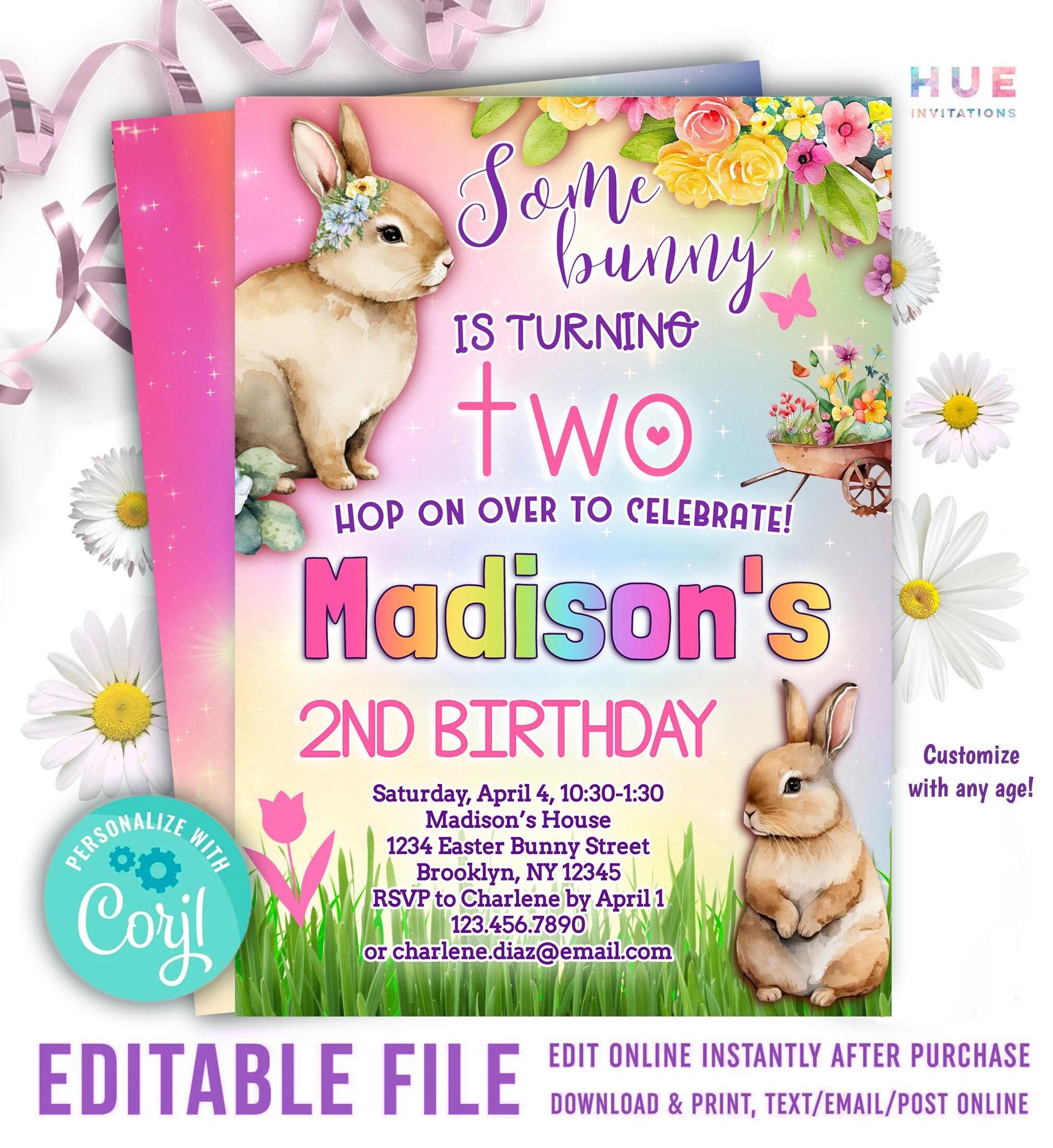 Bunny Birthday Party Invitations