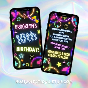 Glow Party Birthday VIDEO Invitation for Kids | Neon Glow in the Dark ...