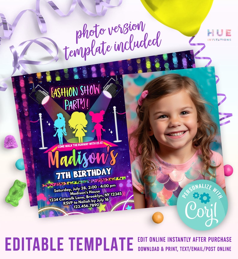 Fashion Show Birthday Invitation Editable Template | Dress-up Party ...