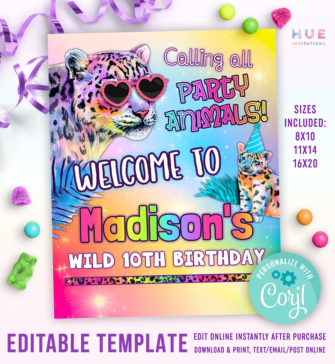 Welcome Sign for Girls Rainbow Leopard Birthday Party | Rainbow Party ...