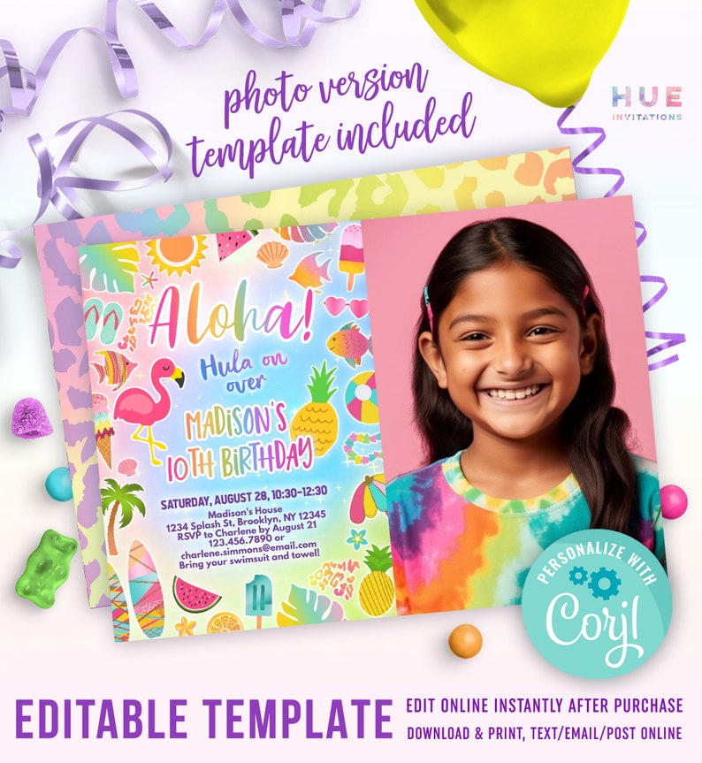 Aloha Birthday Invitation for Girl | Hawaiian Leopard Luau Theme Party ...