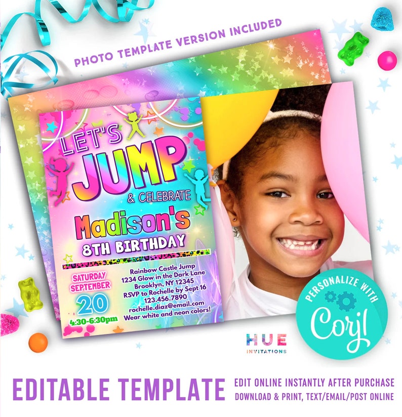 Girls Trampoline Park Birthday Invitation Editable Template - Etsy
