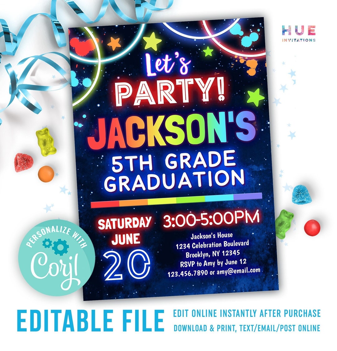Boys 5th Grade Graduation Party Invitation Instant Download | End of ...