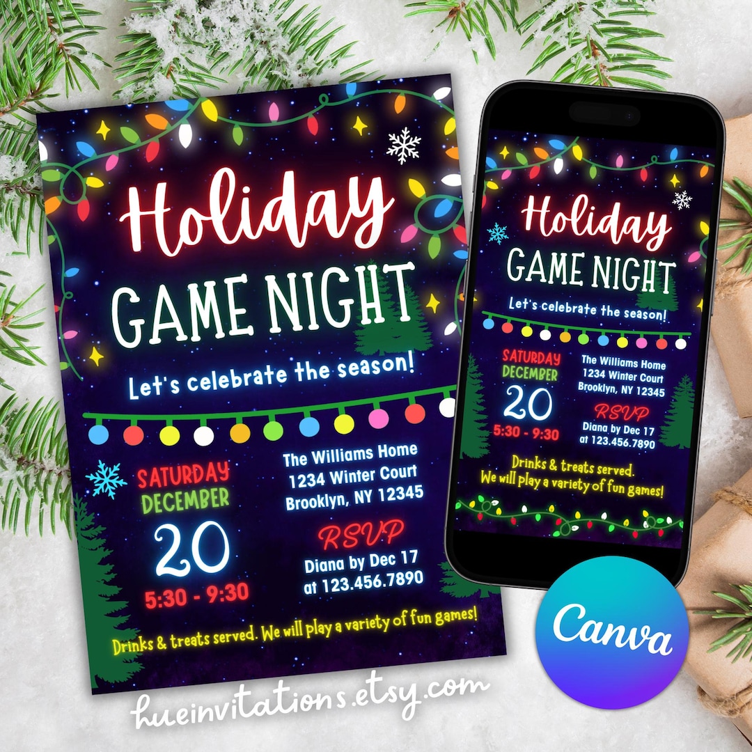 Holiday Game Night Invitation Editable With Canva | Easy to Edit ...