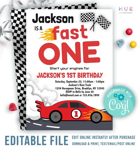 Race Car Birthday Invitation Printable First Lap Vintage Racing Car 1st 