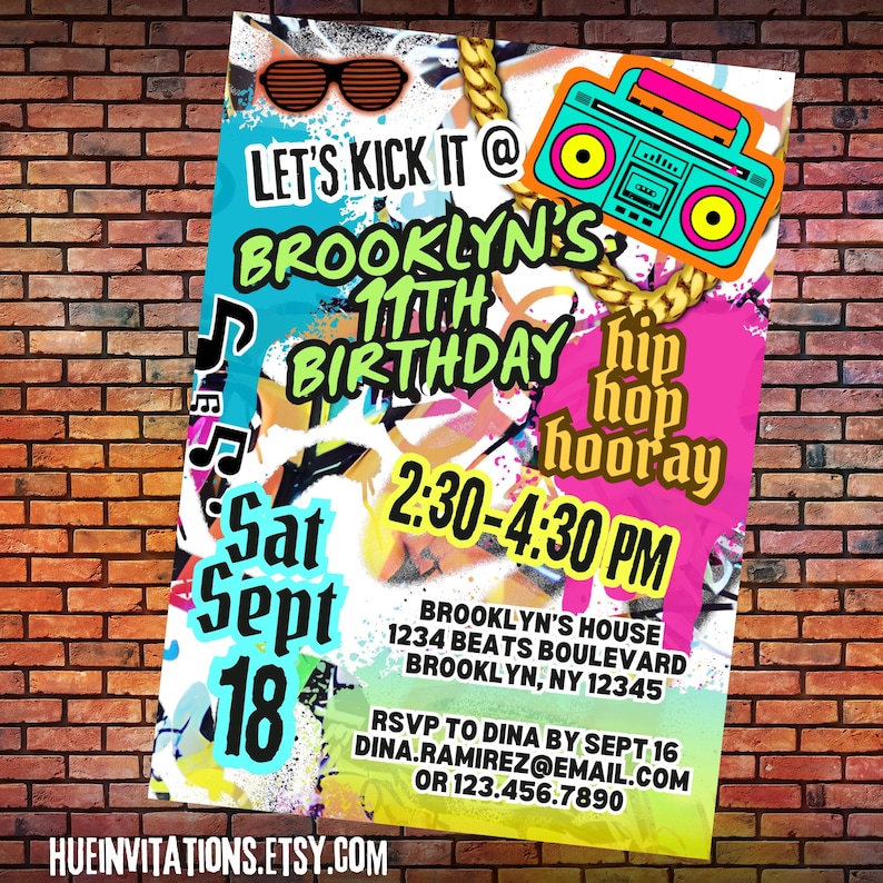 Hip Hop Birthday Party Invitation for Kids Editable With Canva | Retro ...
