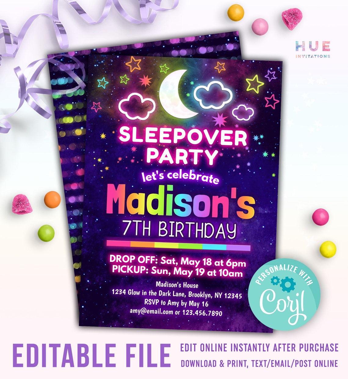 Girls Sleepover Party Birthday Invitation Editable Template - Etsy