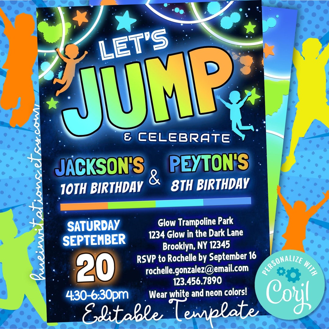 SIBLING Boys Jump Party Birthday Invitation | Jump & Celebrate ...