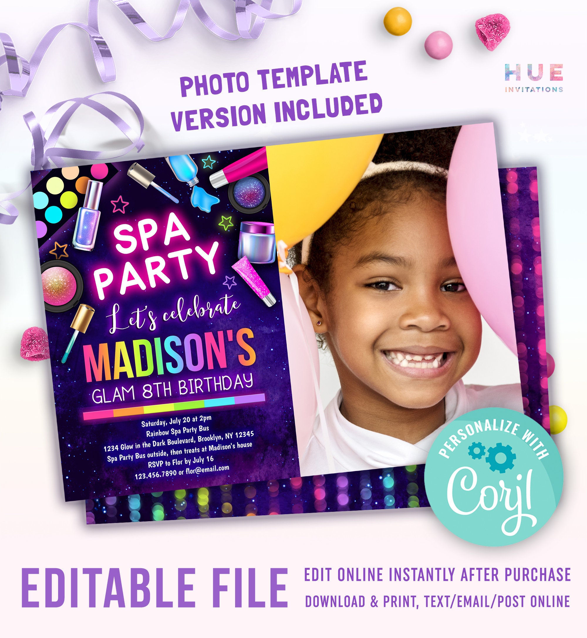 Girls Spa Birthday Party Invitation Editable Template Glam - Etsy Canada