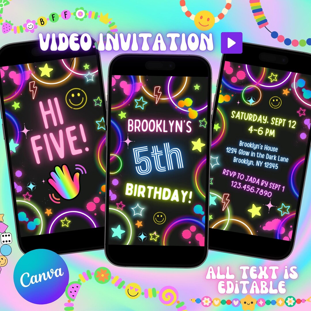 Hi Five 5th Birthday VIDEO Invitation Editable With Canva | Easy to ...