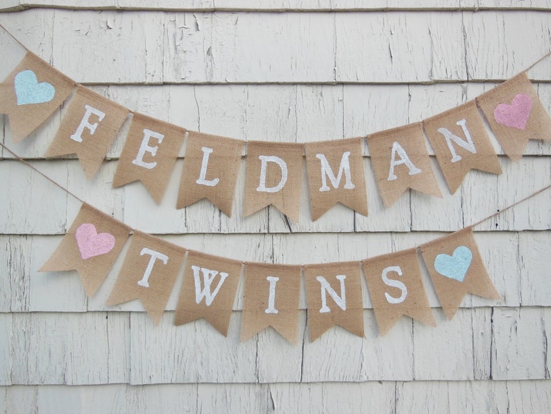 Twins Baby Shower Banner, Twins Bunting, Twice Blessed Banner, Twins ...