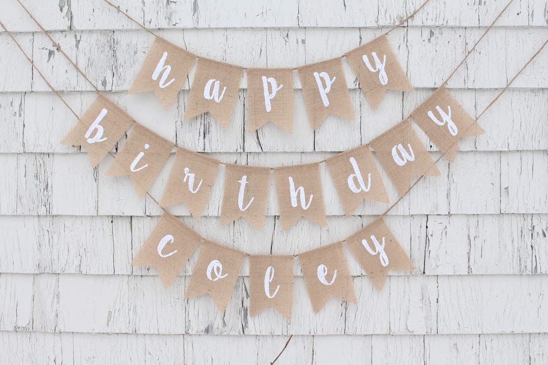 Custom Birthday Burlap Banner, Happy Birthday Banner With Name, Happy ...