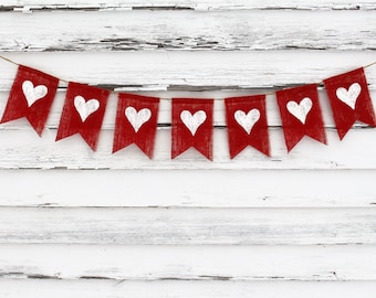 Heart Banner, Heart Bunting, Valentines Day Burlap Banner, Valentines ...