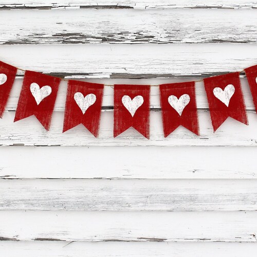 Glitter Heart Banner Valentines Day Decor Happy Valentines - Etsy
