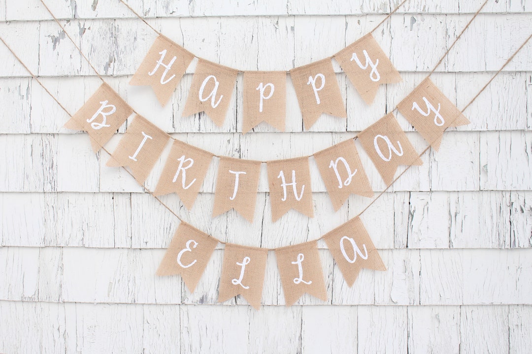 Happy Birthday Burlap Banner, Script Birthday Banner, Girl Birthday ...