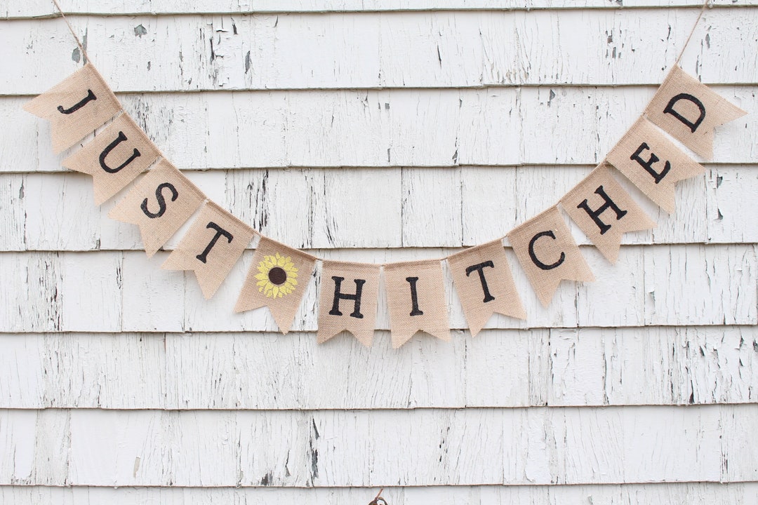 Just Hitched Banner, Just Hitched Burlap Garland, Just Married, Country ...