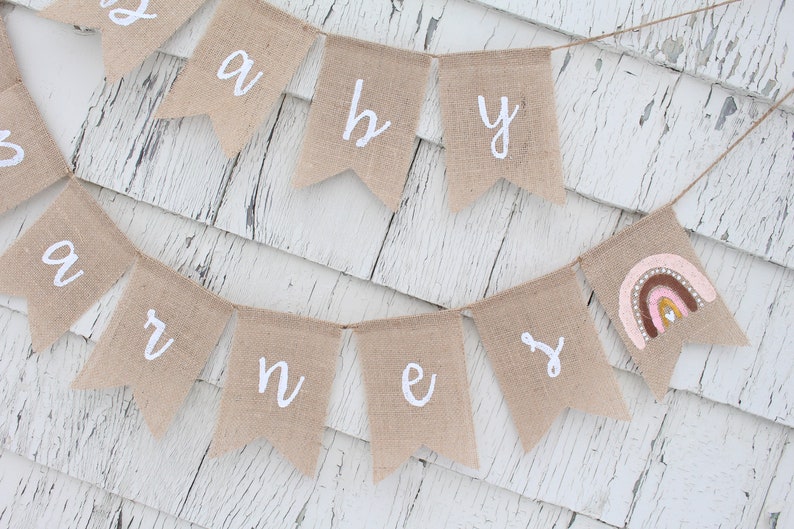 Boho Rainbow Baby Shower Banner, Custom Baby Name Banner, Rainbow Baby ...