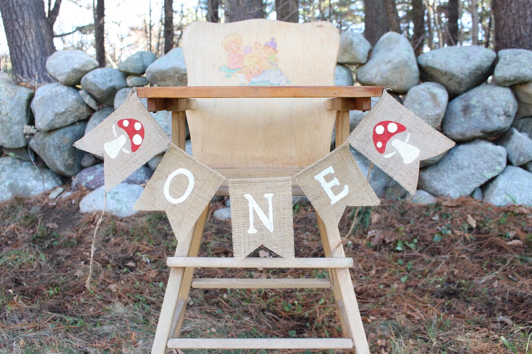 Mushroom Toadstool Highchair Banner, Forest 1st First Birthday Party ...