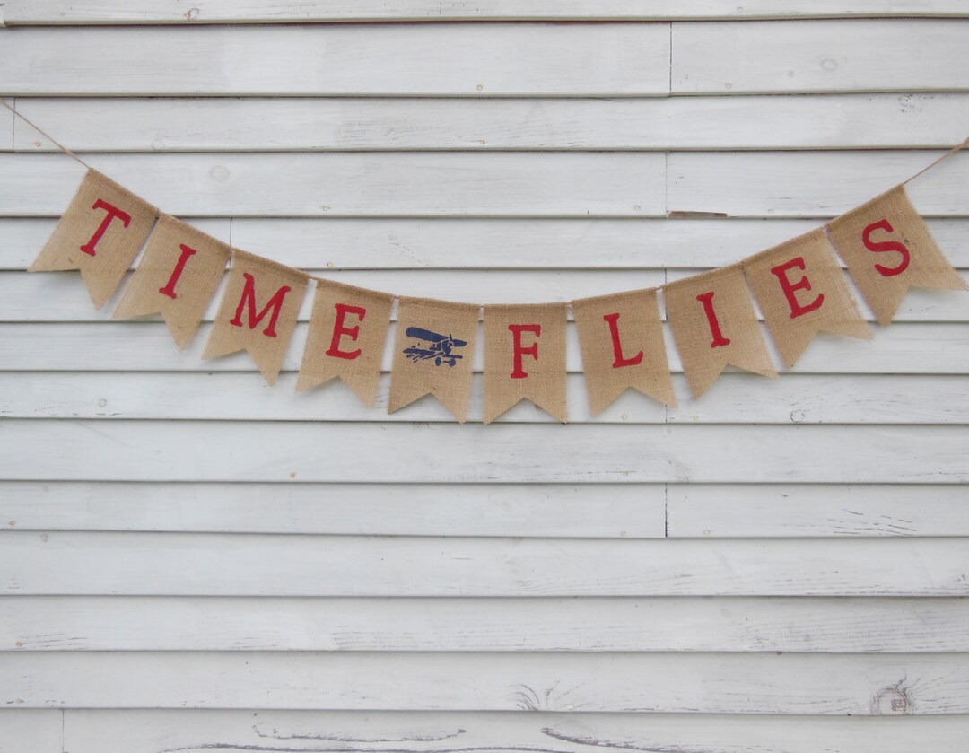 Time Flies 1st Birthday Banner, Vintage Airplane First Birthday Decor ...
