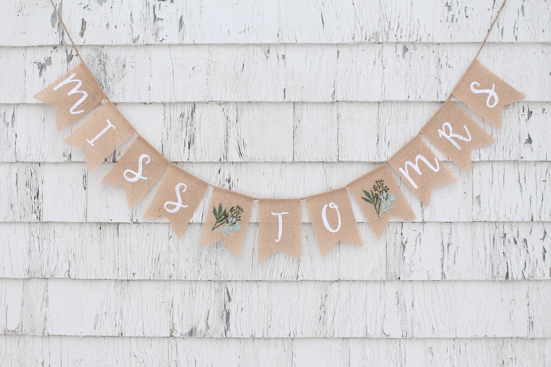 Miss to Mrs Burlap Banner, Greenery Bridal Shower Decorations, Greenery ...