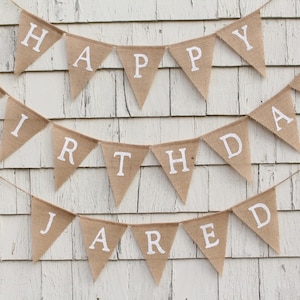 Happy Birthday Burlap Banner, Happy Birthday Bunting, Birthday ...