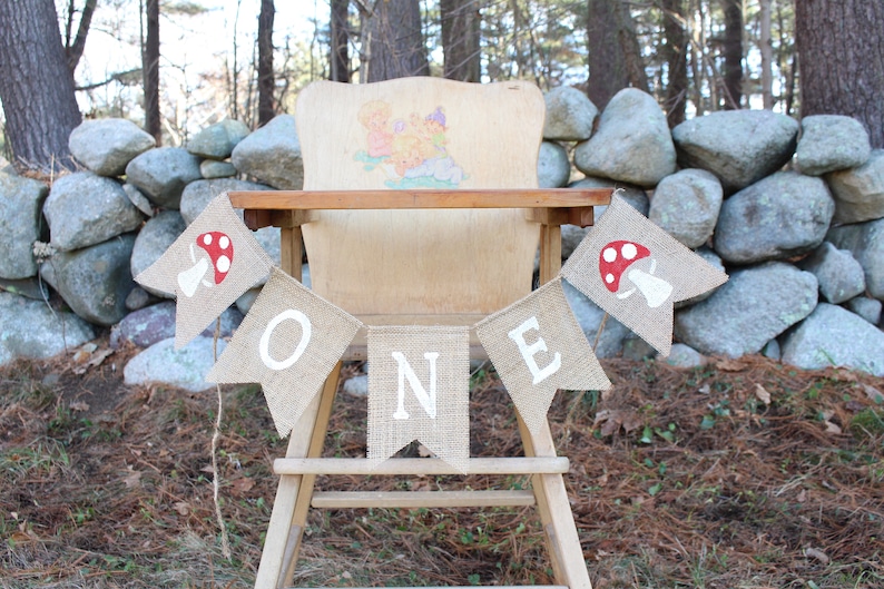 Mushroom Toadstool Highchair Banner, Forest 1st First Birthday Party ...