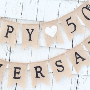 Happy Anniversary Burlap Banner, 50th Anniversary Party Decorations ...