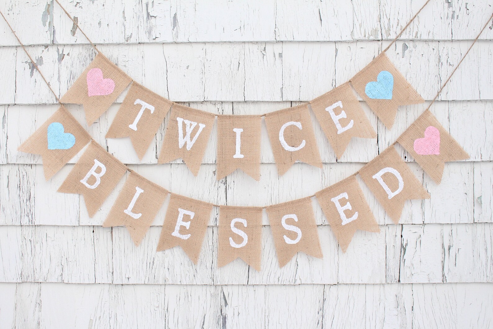 Twice Blessed Banner, Twins Baby Shower Decorations, Twins Banner ...