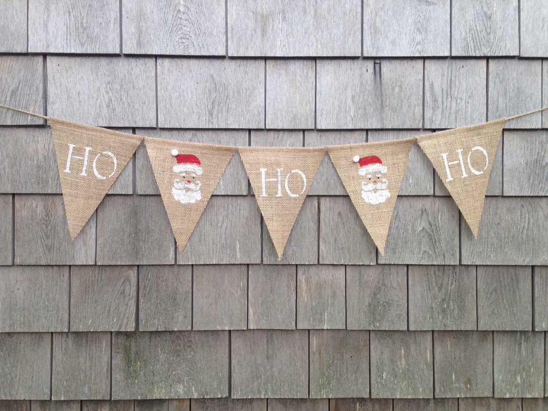 Christmas Decor, Christmas Banner, Ho Ho Ho Banner, Burlap Garland ...
