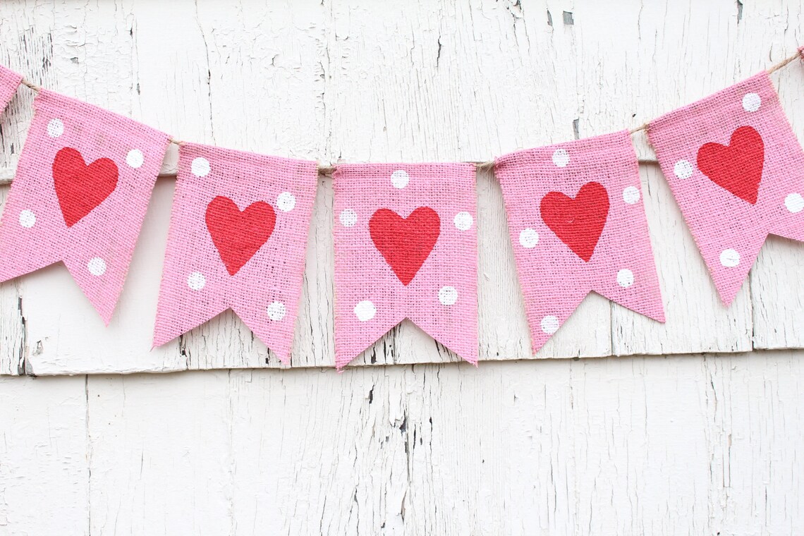 Heart Banner, Heart Bunting, Valentines Day Burlap Banner, Valentines ...