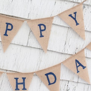 Navy Blue Birthday Decorations, Happy Birthday Burlap Banner, Happy ...