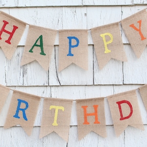 Happy Birthday Burlap Banner, Happy Birthday Bunting, Happy Birthday ...