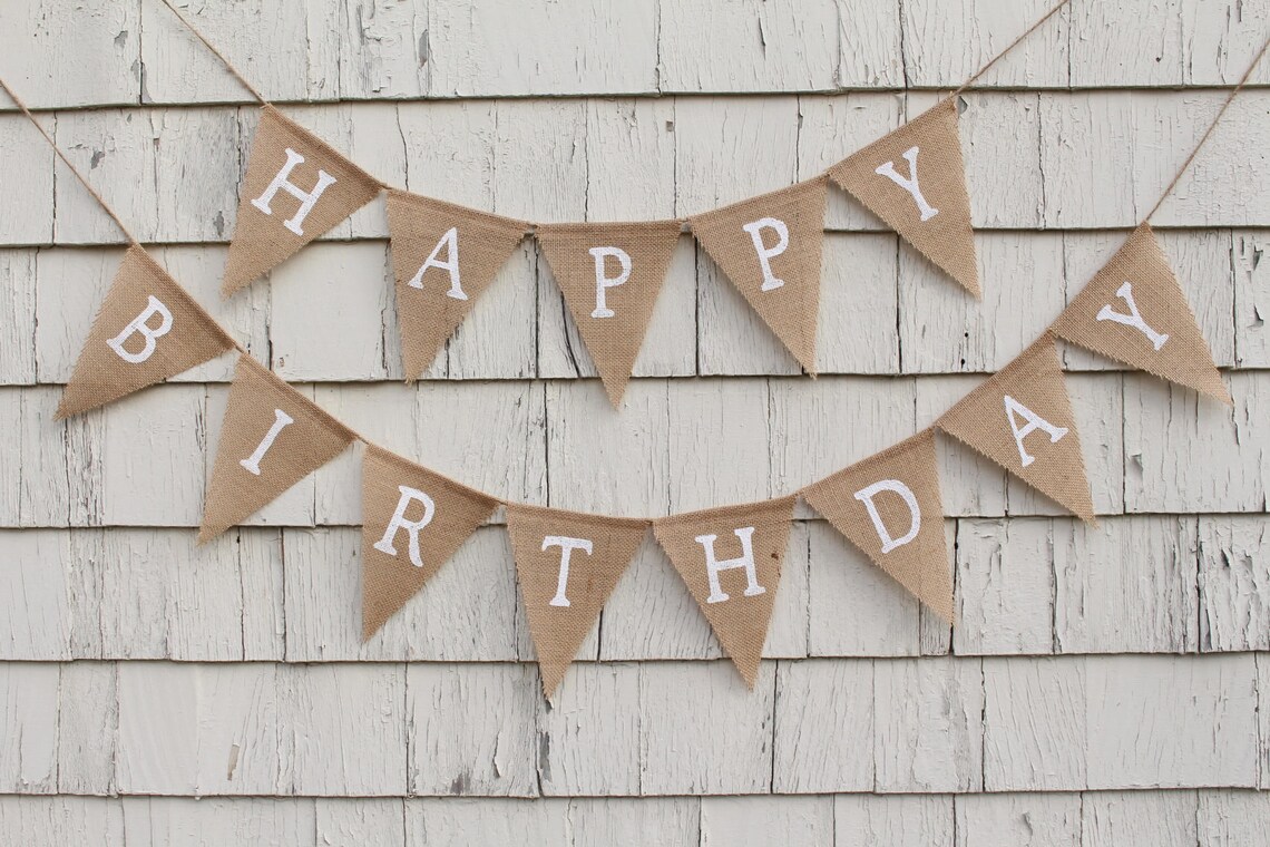Navy Blue Birthday Decorations, Happy Birthday Burlap Banner, Happy ...