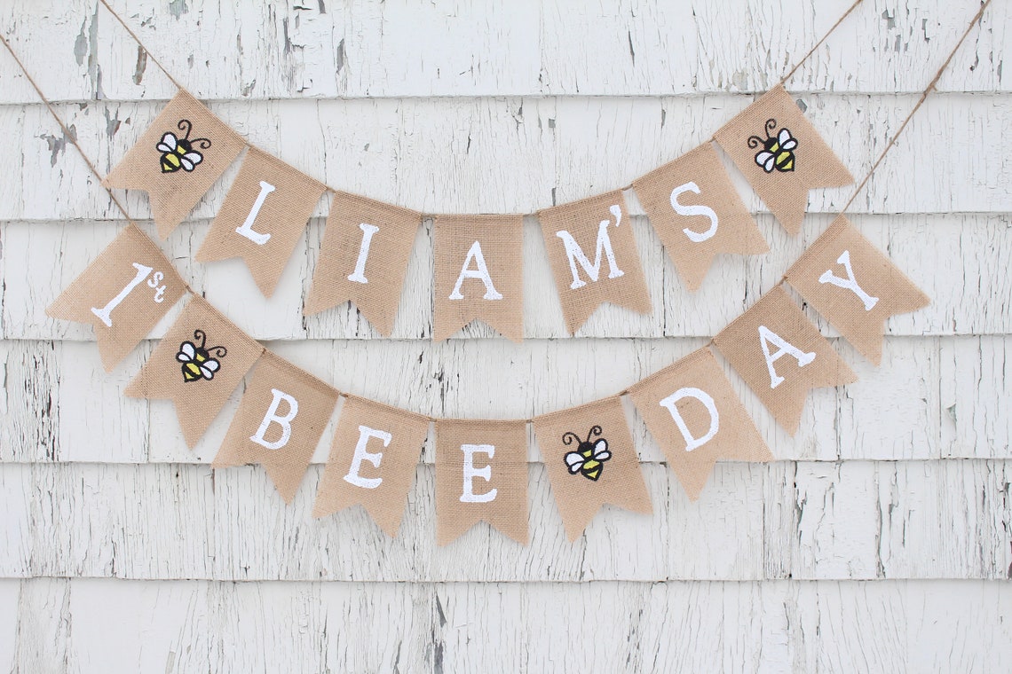 Happy Bee Day Banner, Custom Bee Day Banner, Bumble Bee First 1st ...