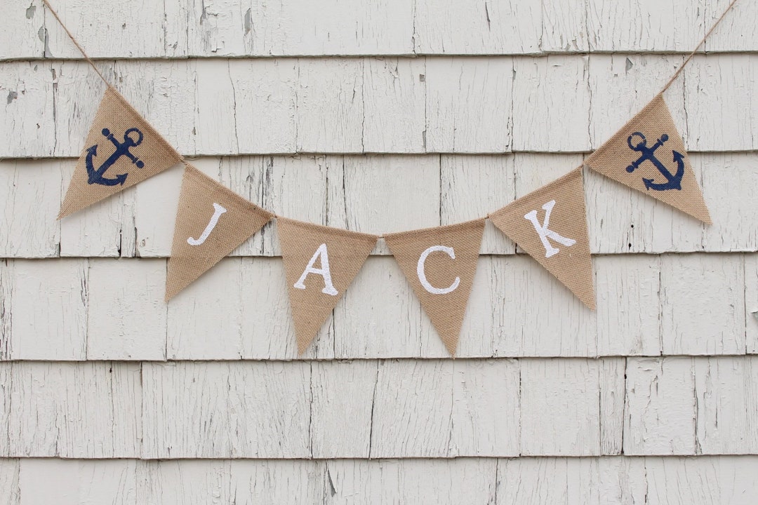 Nautical Name Banner, Custom Personalized Name Burlap Banner, Nautical ...