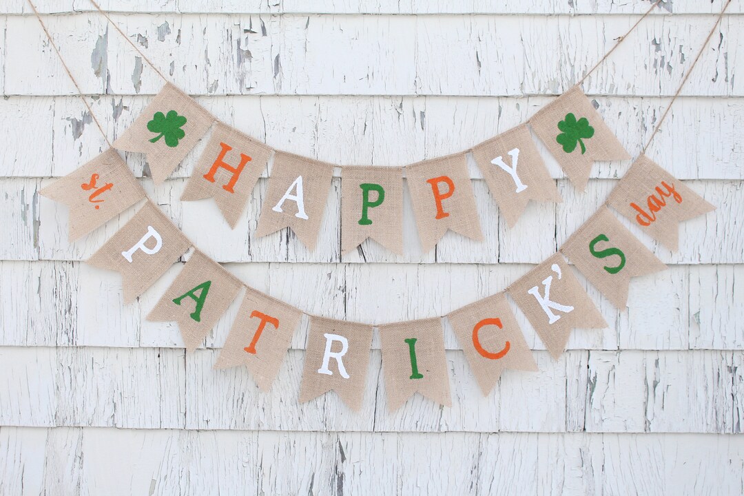 St Patricks Day Decorations, St Patricks Day Burlap Banner, Happy St ...