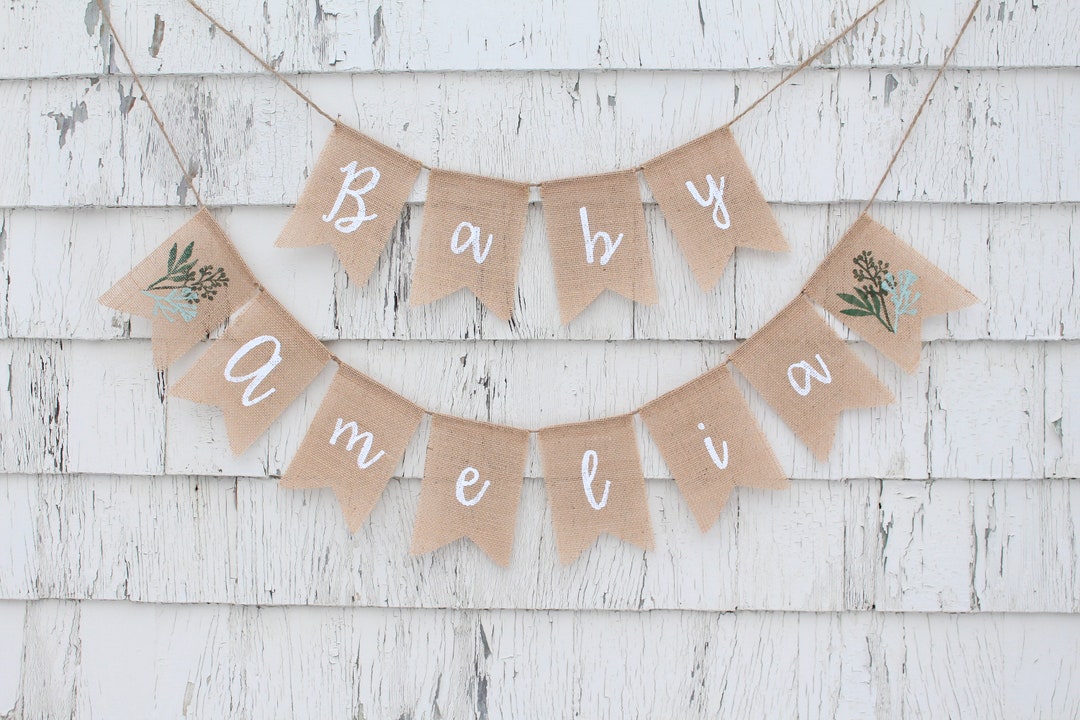 Custom Baby Name Banner, Greenery Baby Shower Decorations, Greenery ...