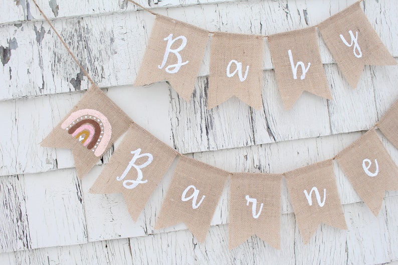 Boho Rainbow Baby Shower Banner, Custom Baby Name Banner, Rainbow Baby ...