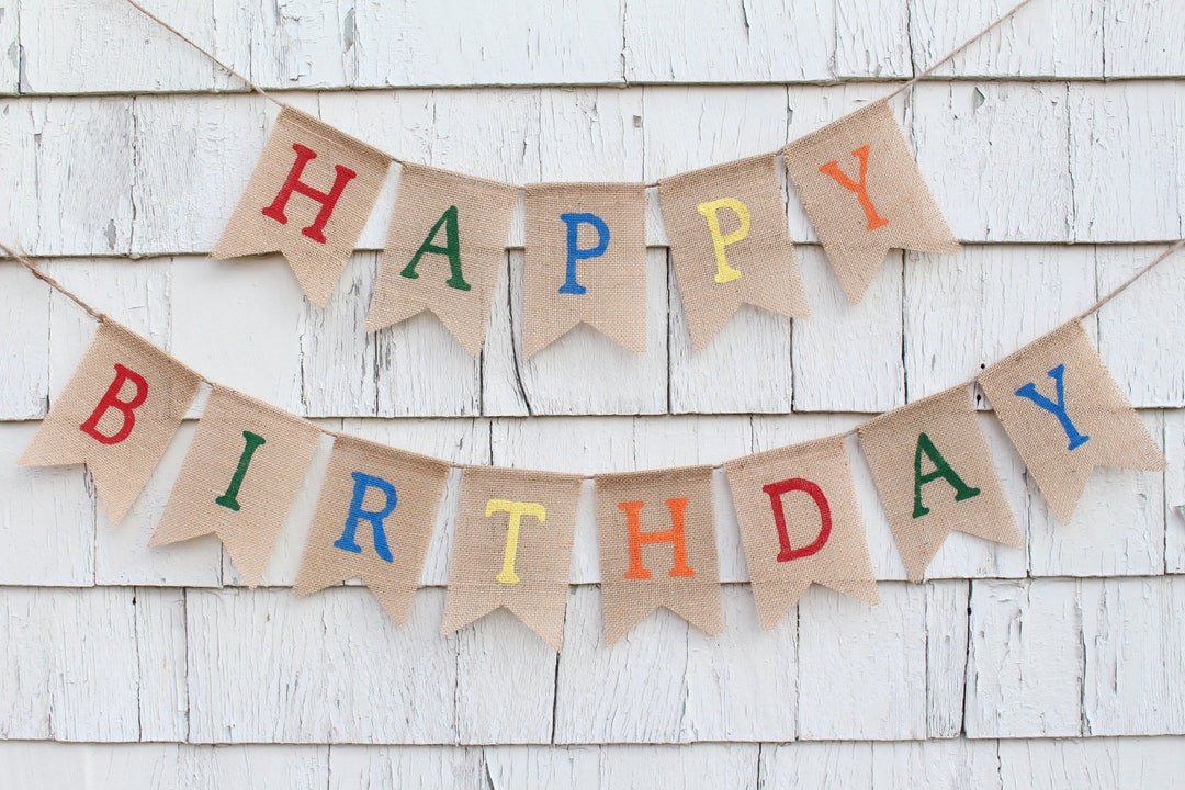Happy Birthday Burlap Banner, Happy Birthday Bunting, Happy Birthday ...