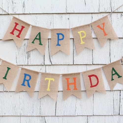 Happy Birthday Burlap Banner Happy Birthday Bunting Happy - Etsy