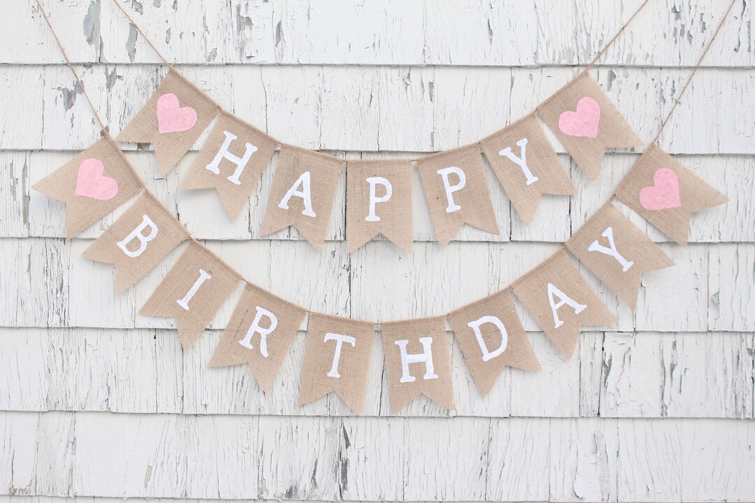 Happy Birthday Burlap Banner, Custom Birthday Decorations, Birthday ...