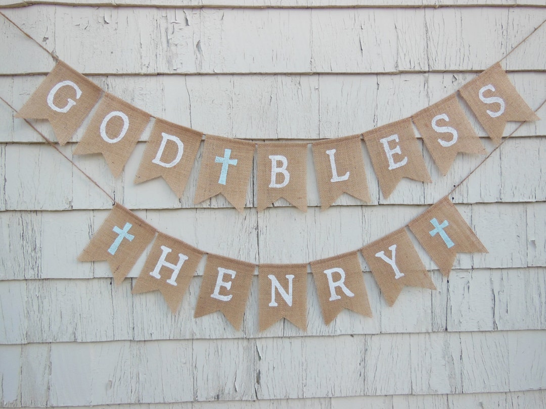 Boy Baptism Banner, First Communion Banner, Baptism Bunting, God Bless ...
