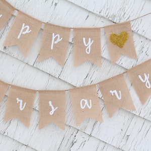 Happy Anniversary Burlap Banner, Gold Anniversary Party Decorations ...