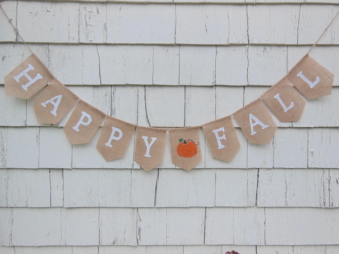 Happy Fall Burlap Banner, Fall Bunting, Fall Garland, Happy Fall ...