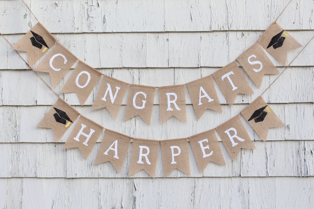 Graduation Burlap Banner, High School College Grad, Congratulations ...
