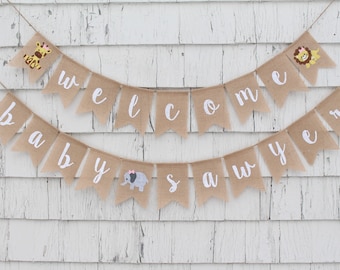 Jungle Safari Gold Welcome Baby Banner Jungle Baby Shower - Etsy