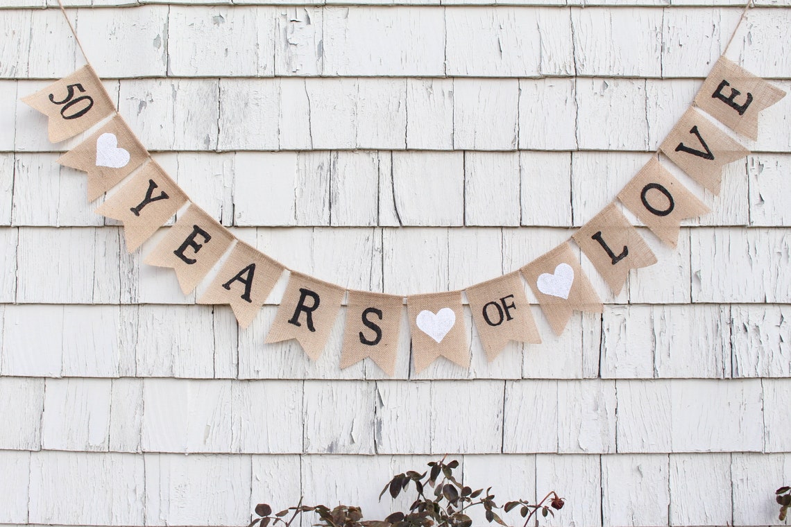 50th Anniversary Decor, Anniversary Banner, Happy Anniversary Burlap ...